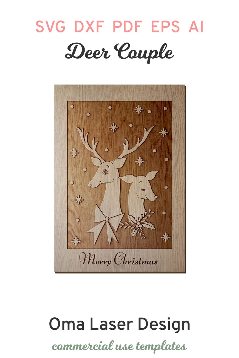 Deer Couple Dxf Laser Engraving File. Buck and Doe Christmas Card ...