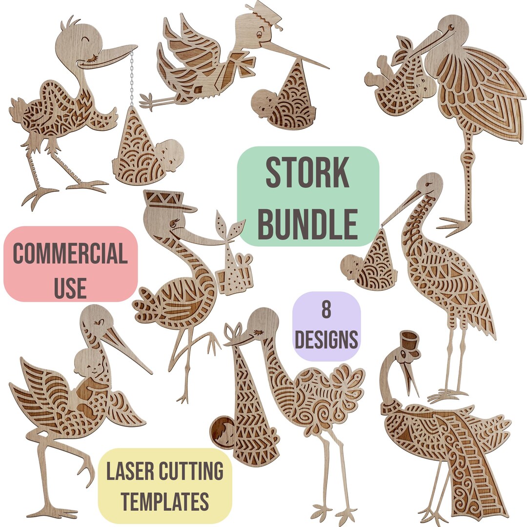 8 Stork With Baby SVG Bundle - Laser Cutting & Engraving Files ...