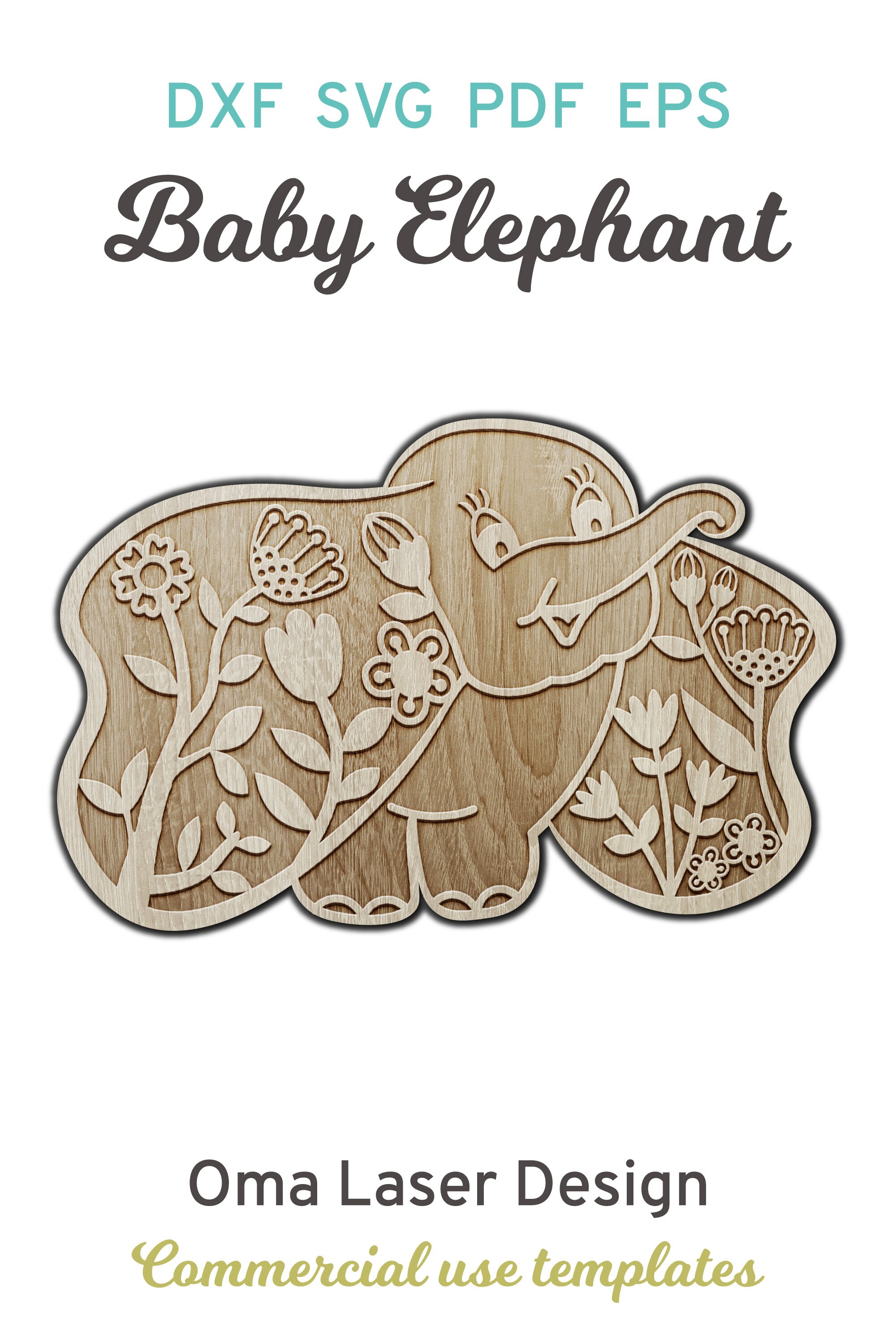 Baby Elephant SVG. Floral Elephant Design. Cute Elephant Drawing. Laser ...