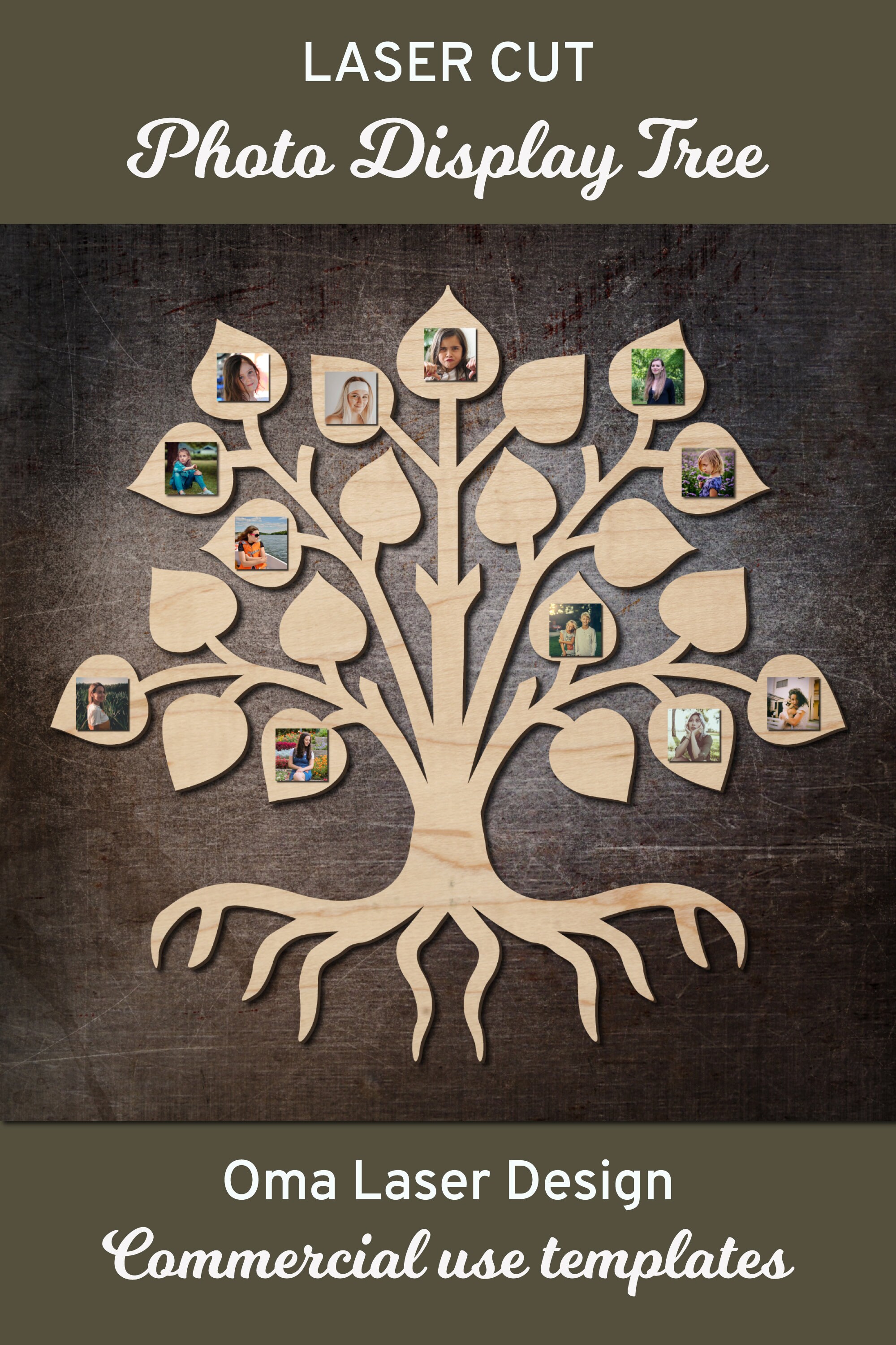 Tree With Roots Laser Cut File. Photo Display Tree Dxf Template. Hearts ...