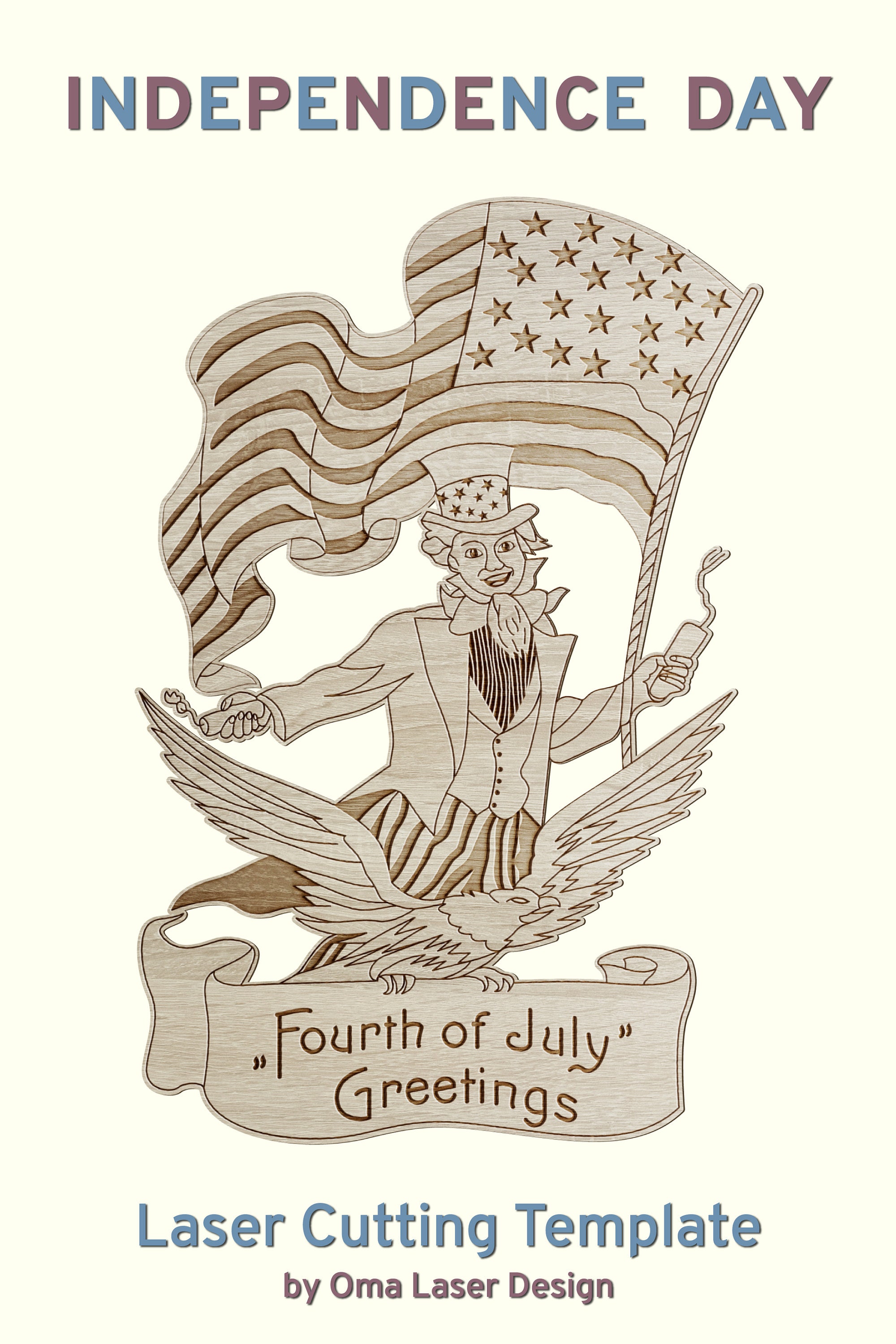 Independence Day SVG File, Laser Engraving Template, 4th of July DXF ...