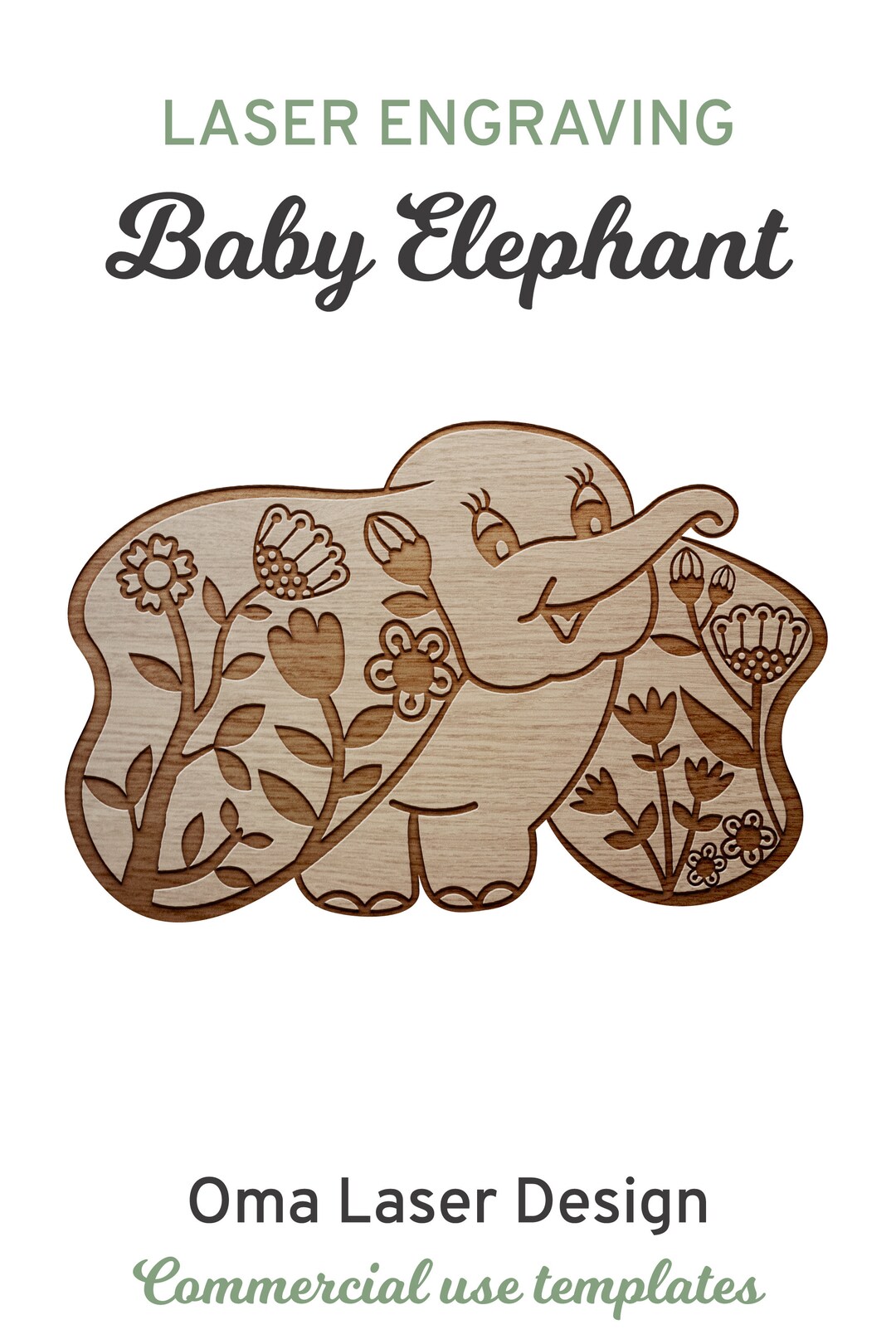 Baby Elephant SVG. Floral Elephant Design. Cute Elephant Drawing. Laser ...