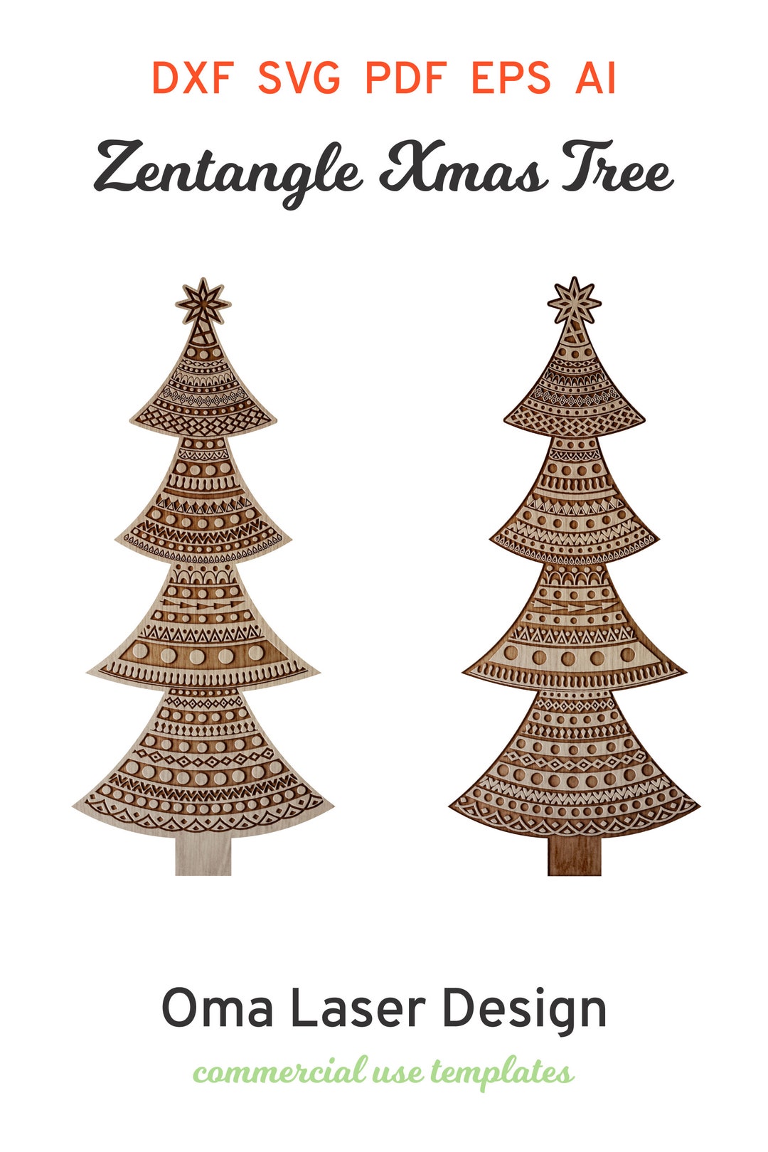 Christmas Tree Svg. Xmas Ornament Laser File. Zentangle Christmas Tree ...