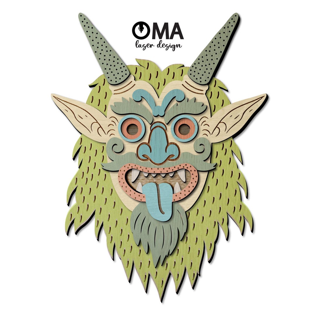 Layered Krampus Mask SVG – Laser Cut Christmas Horror Template (digital ...