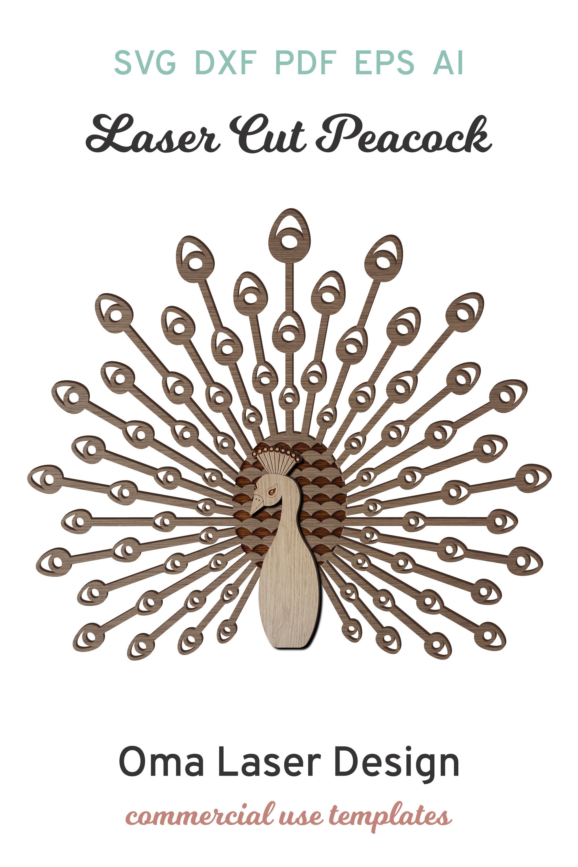 Peacock SVG Laser File. Open Feathers Peacock Glowforge Template ...