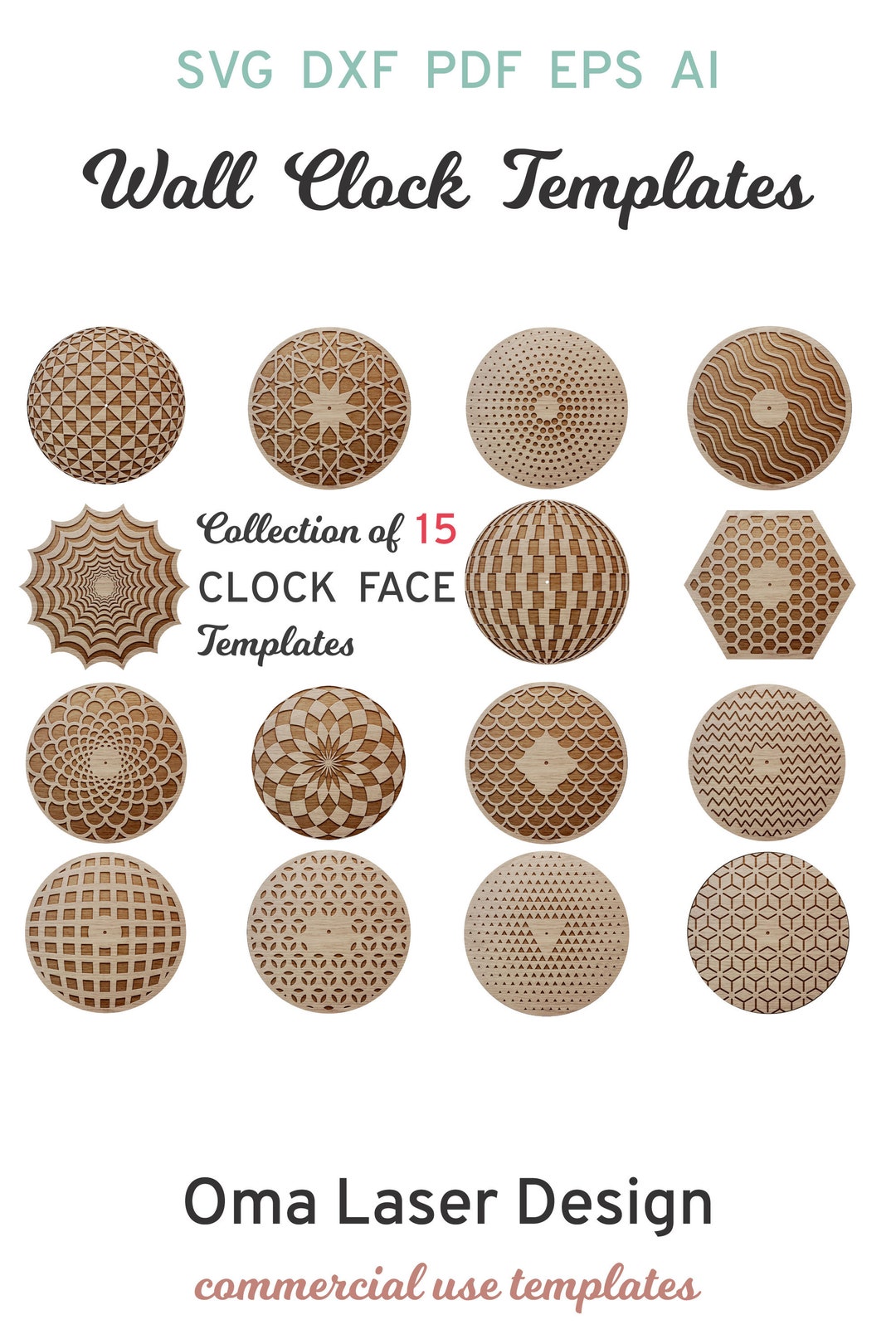Clock Faces Svg Bundle. Set of 15 Wall Clock Laser Cut Files. Optical ...