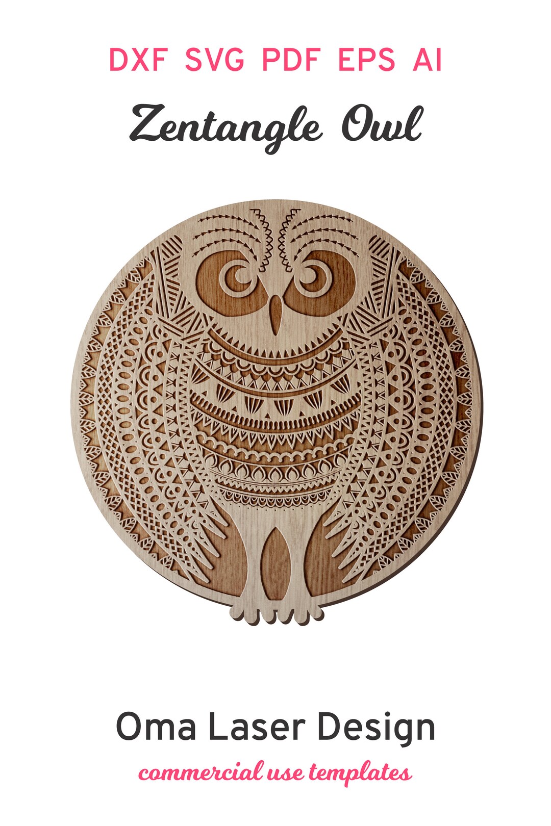 Owl SVG Zentangle Laser File. Owl Mandala Dxf Cnc Template. Circular ...