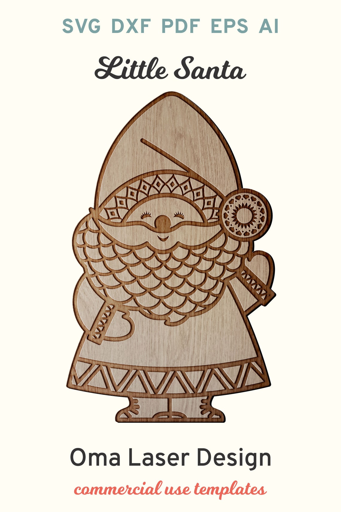 Little Santa Dxf File for Laser Engraving. Christmas Ornament - Etsy