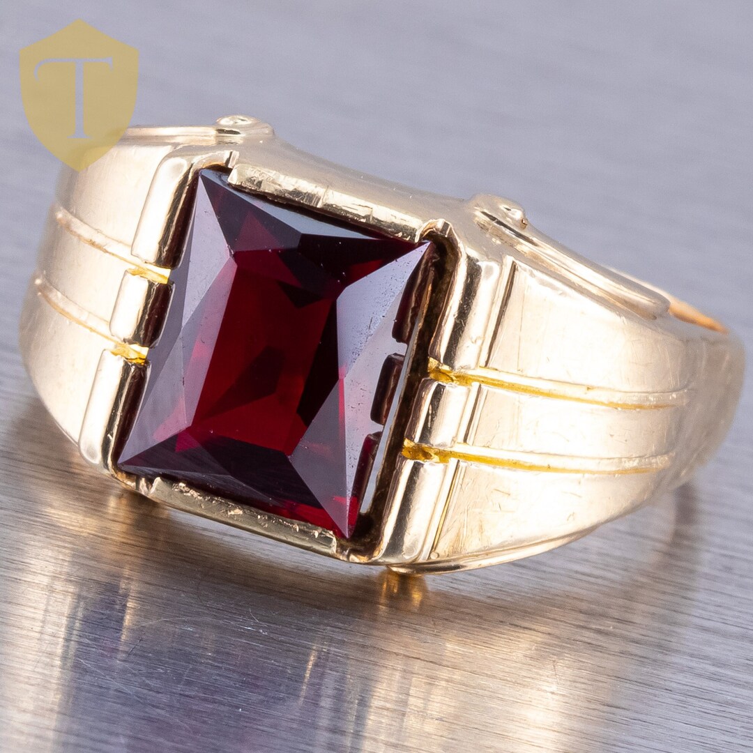 10k Yellow Gold Ruby Mid-century Men's Ring Size 9.25 - Etsy