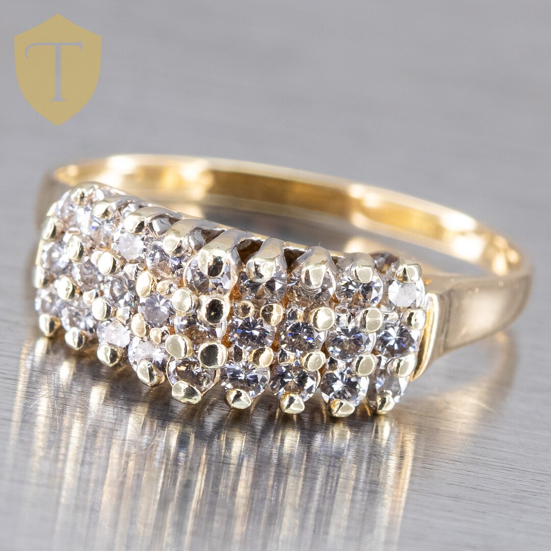 14K Yellow Gold Diamond Stairway-to-heaven Ladies Vintage Anniversary ...