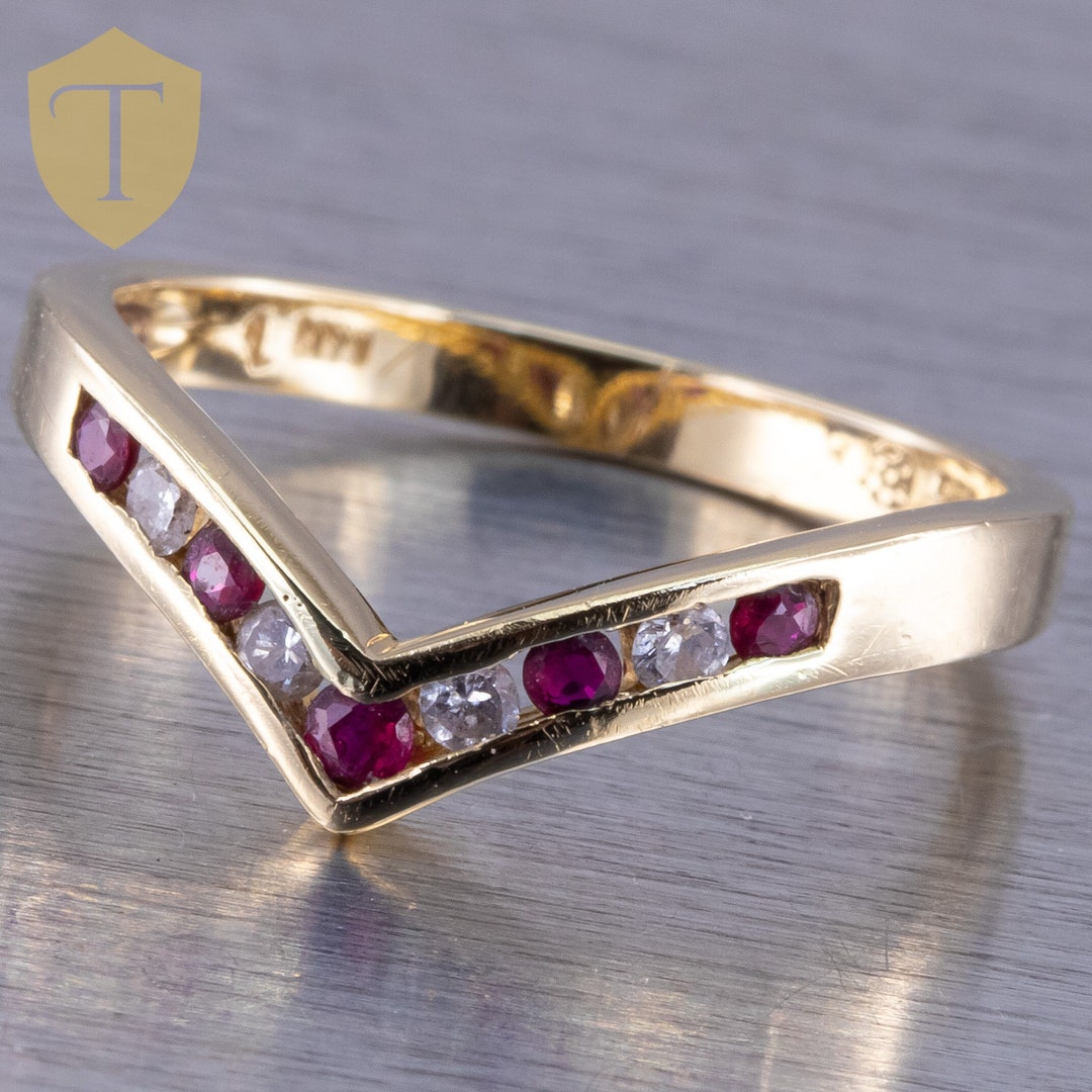 14k Yellow Gold Wishbone Ruby and Diamond Ladies Ring Size - Etsy