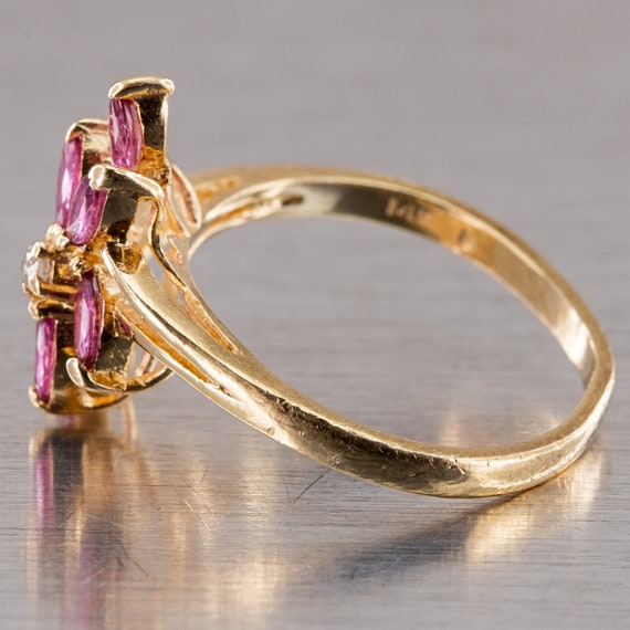 14k Yellow Gold Pink Ruby & Diamond Cluster Ladies Vi… - Gem