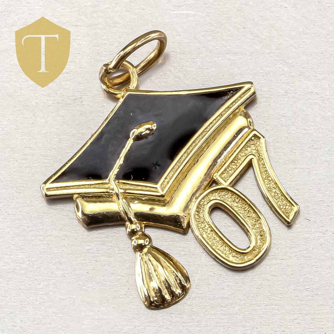 14K Yellow Gold Modern “07” Toga Hat / Graduation Cap Charm / Pendant ...