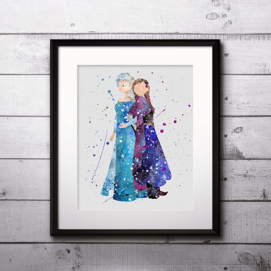 Princess Anna and Queen Elsa Watercolor Print, Frozen Disney Art ...