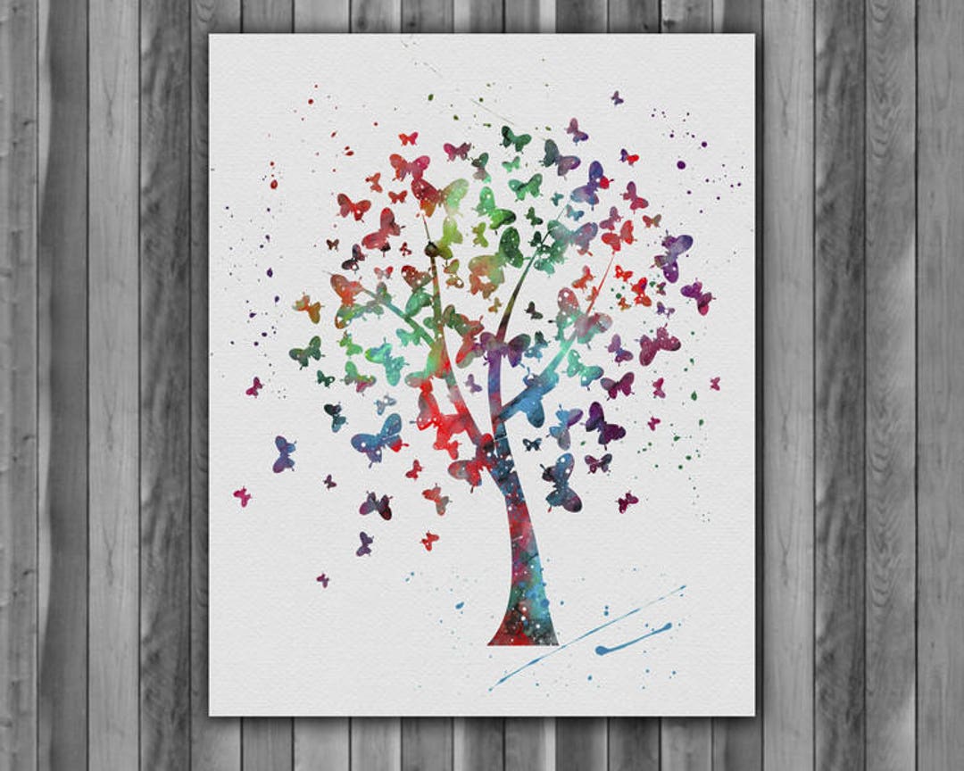 Butterfly Tree Watercolor Print, Butterfly Print, Butterfly Painting ...