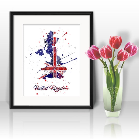UK Map Watercolor Print UK Map Art United Kingdom Map - Etsy