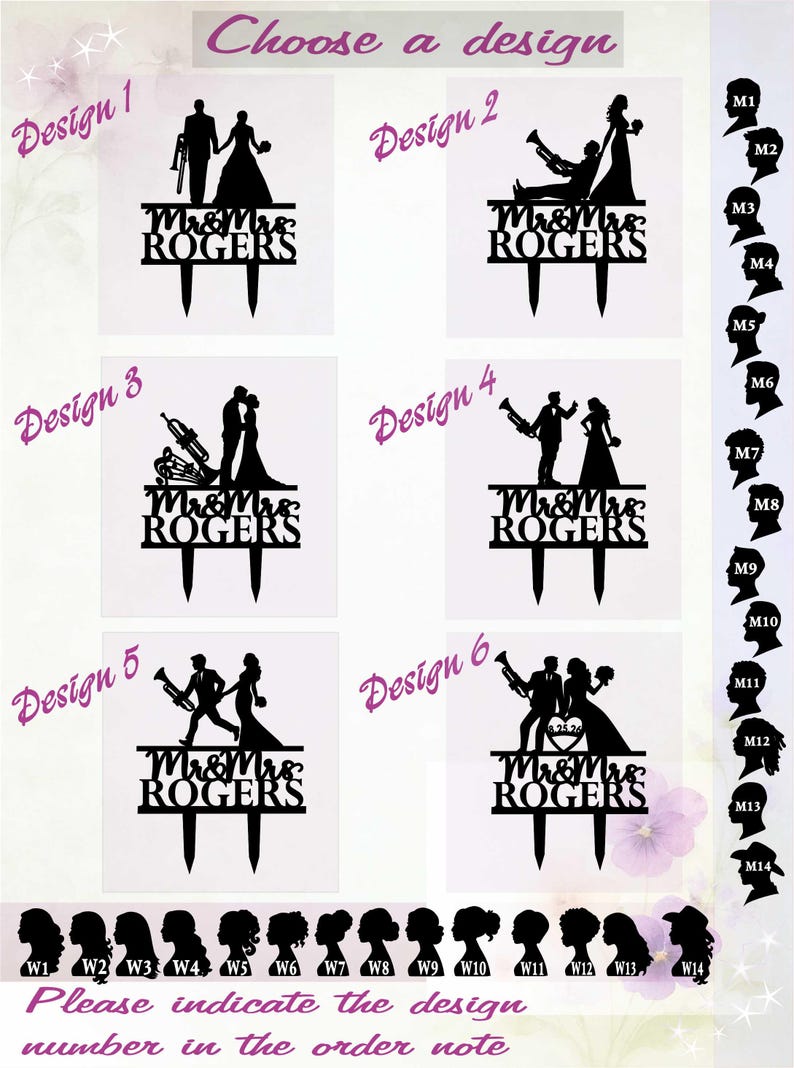 Personalized Trombone Player Wedding Cake Topper, Musician Silhouette ...