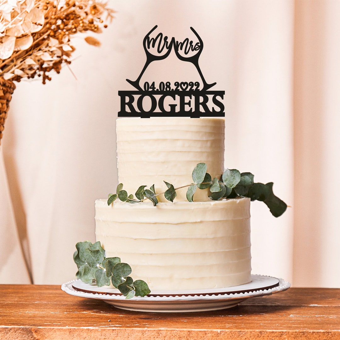 Wine Glasses Wedding Cake Topper,glasses Toasting Cake Topper With Date ...