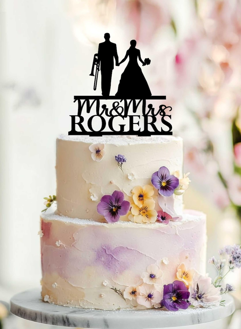 Personalized Trombone Player Wedding Cake Topper, Musician Silhouette ...