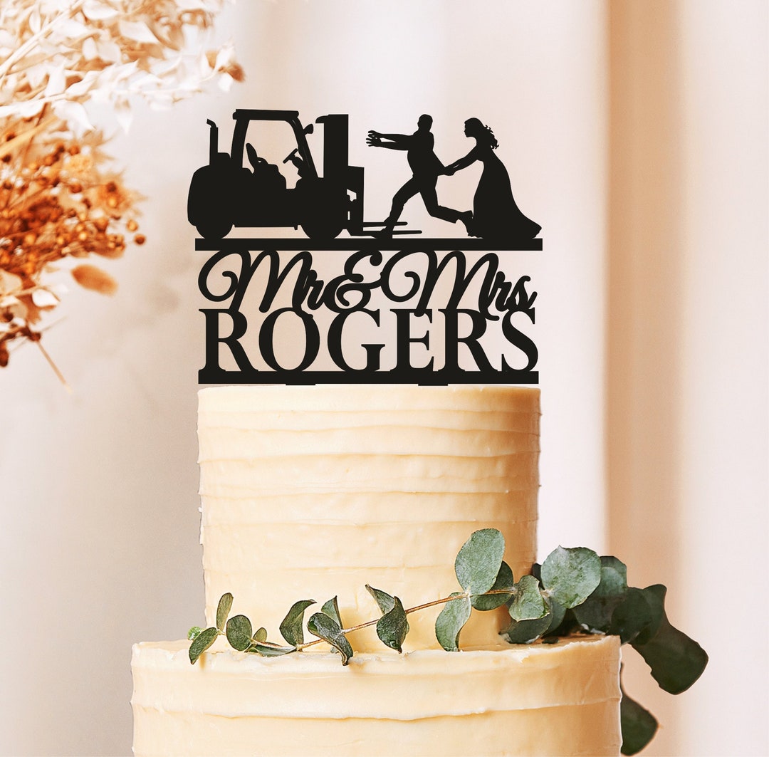 Forklift Wedding Cake Topper, Bride Dragging Groom Wedding Cake Toppers ...