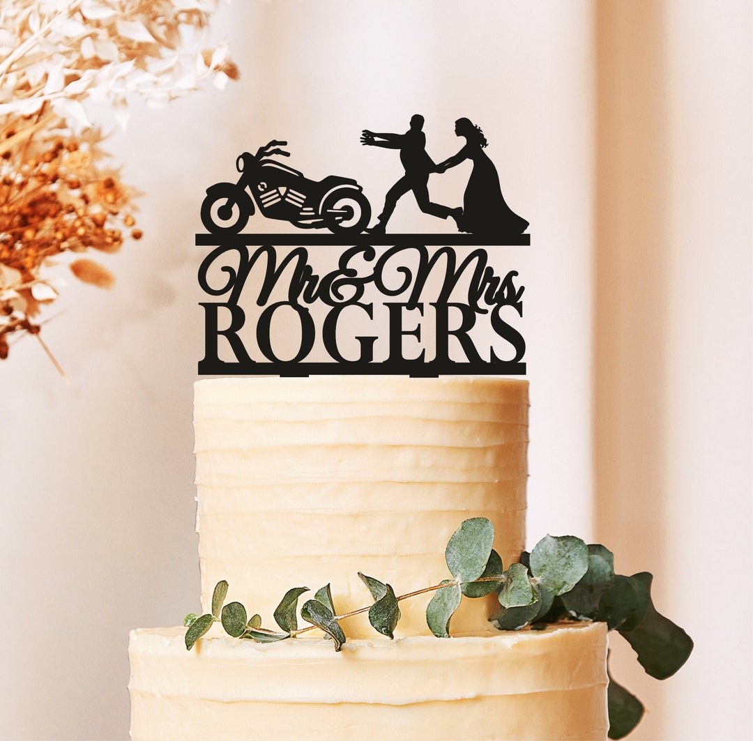 Motorcycle Couple Cake Topper, Motorcycle Wedding Cake Topper ...