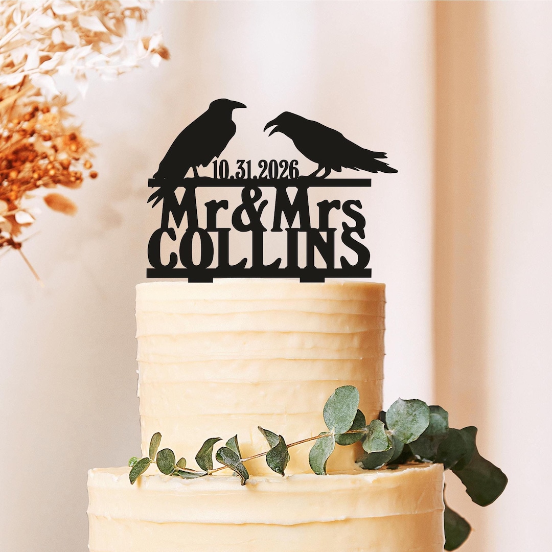 Gothic Raven Wedding Cake Topper, Halloween Wedding Cake Topper, Gothic ...