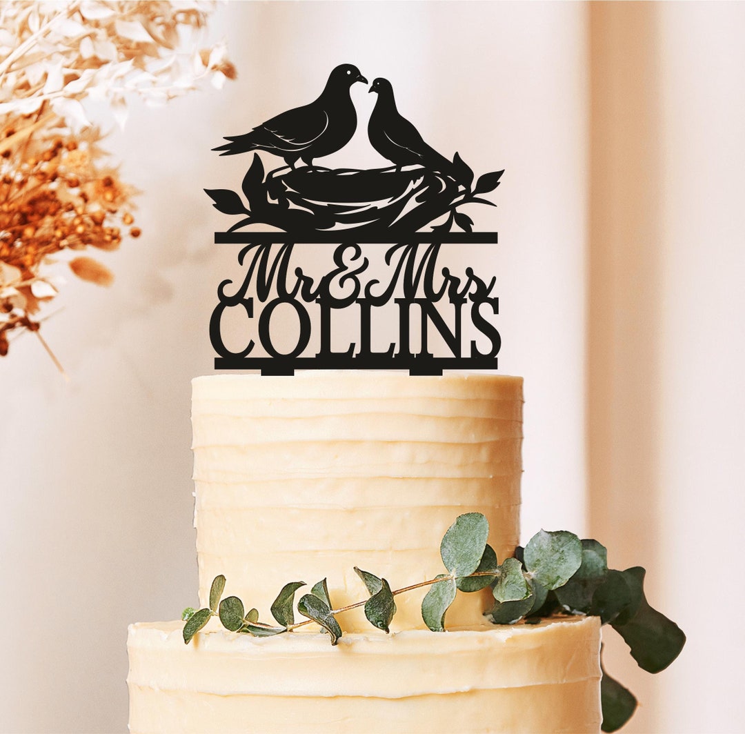 Pigeon Wedding Cake Topper, Two Birds on A Branch Wedding Cake Topper ...