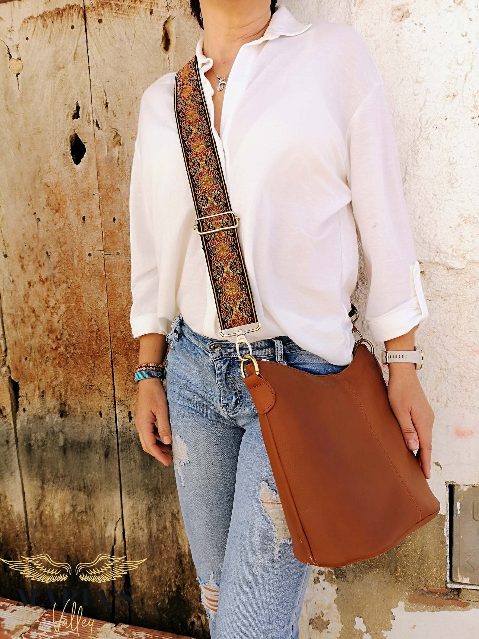 Crossbody Leather Bag With Guitar Strap, Guitar Strap Purse, Wide ...