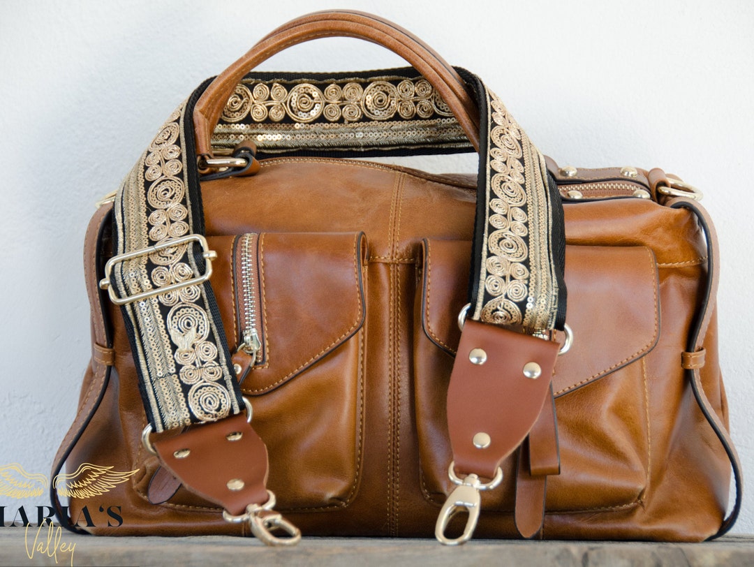 Gold Bag Strap With Sequin Details, Embroidered Ribbon Crossbody Strap ...