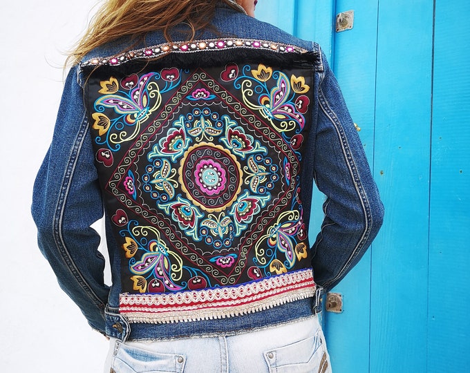 Boho Jacket With Embroidery Denim Jacket Festival Jacket - Etsy Canada