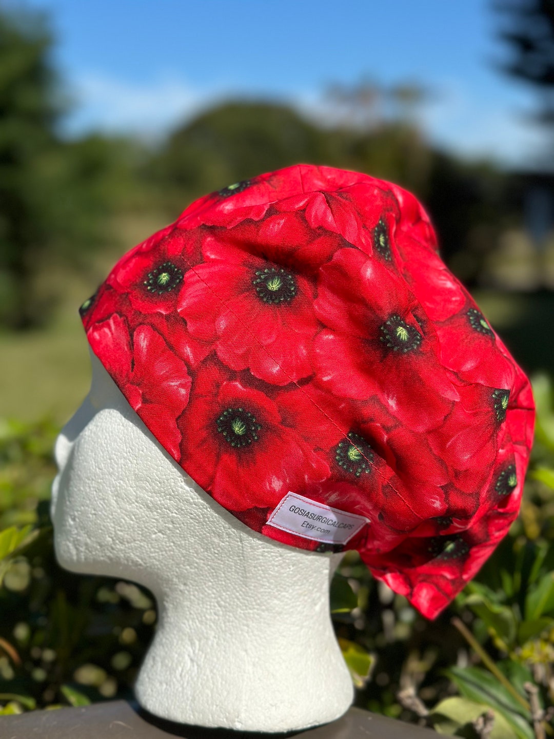 Red Poppies Surgical Scrub Cap: Women's Doctor/vet Hat With Free ...