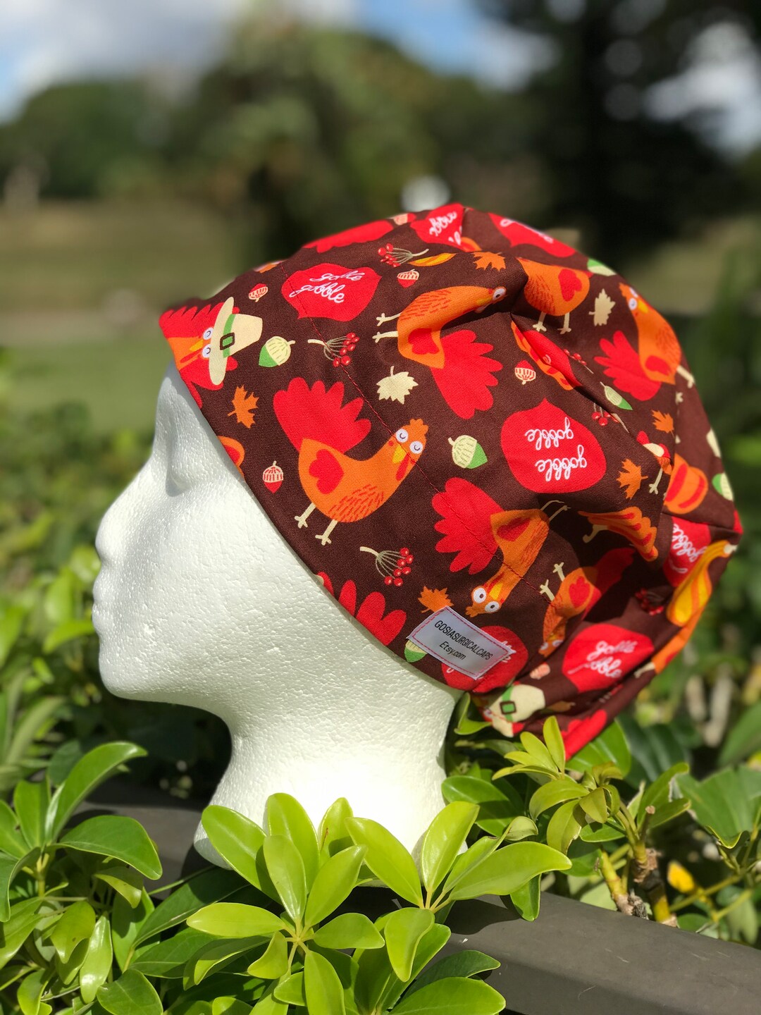 Thanksgiving Turkey Scrub Cap: Women's Surgical Hat With Buttons ...