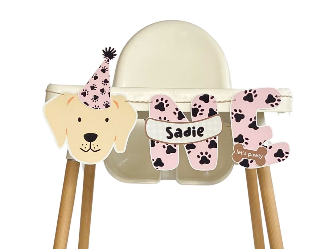 First Birthday Dog Theme Banner for High Chair, Personalized With Name ...