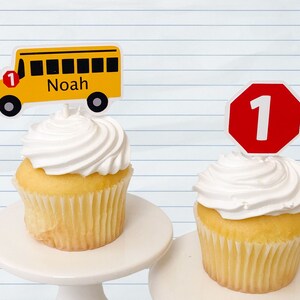 School Bus Cupcake Toppers: Personalized Party Decorations -set of 12 ...