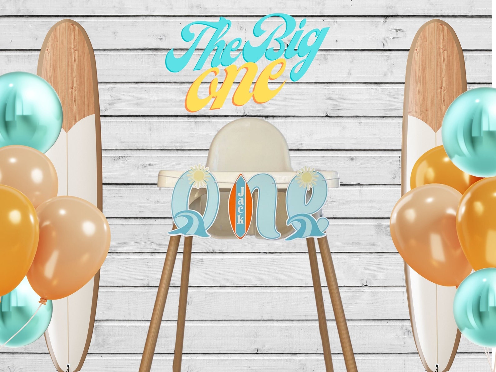 The Big One First Birthday Highchair Banner, Surf Banner Personalized ...
