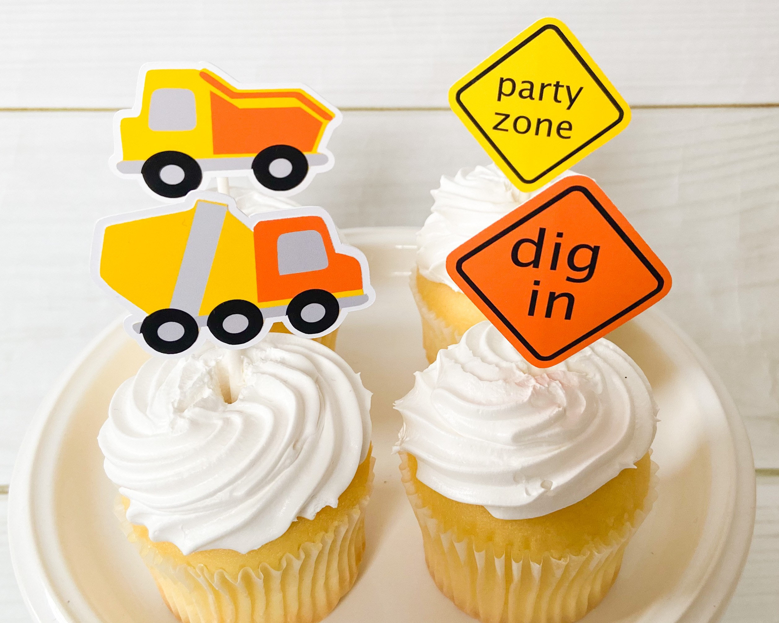 Construction Party Cupcake Toppers Set of 12 Construction - Etsy