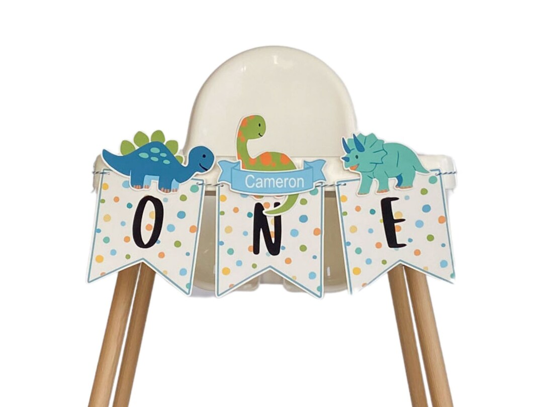 Dinosaur First Birthday High Chair Banner, Personalized Oneasaurus 1st ...