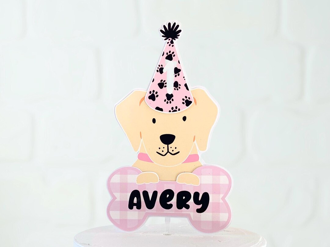 Puppy Dog Personalized Cake Topper With Name and Age, Girl First ...
