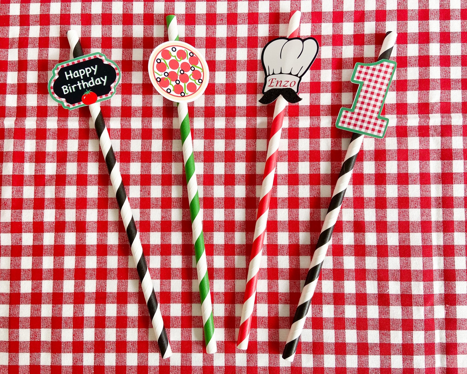 Italian Theme Party Straws Set of 12 Chef Hat Straws Pizza | Etsy