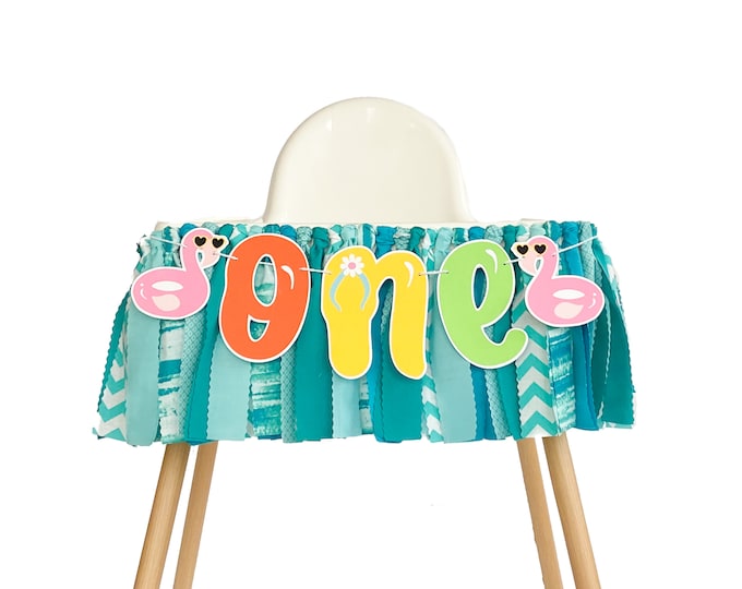 Pool Party First Birthday High Chair Banner, Girl Fabric Highchair ...