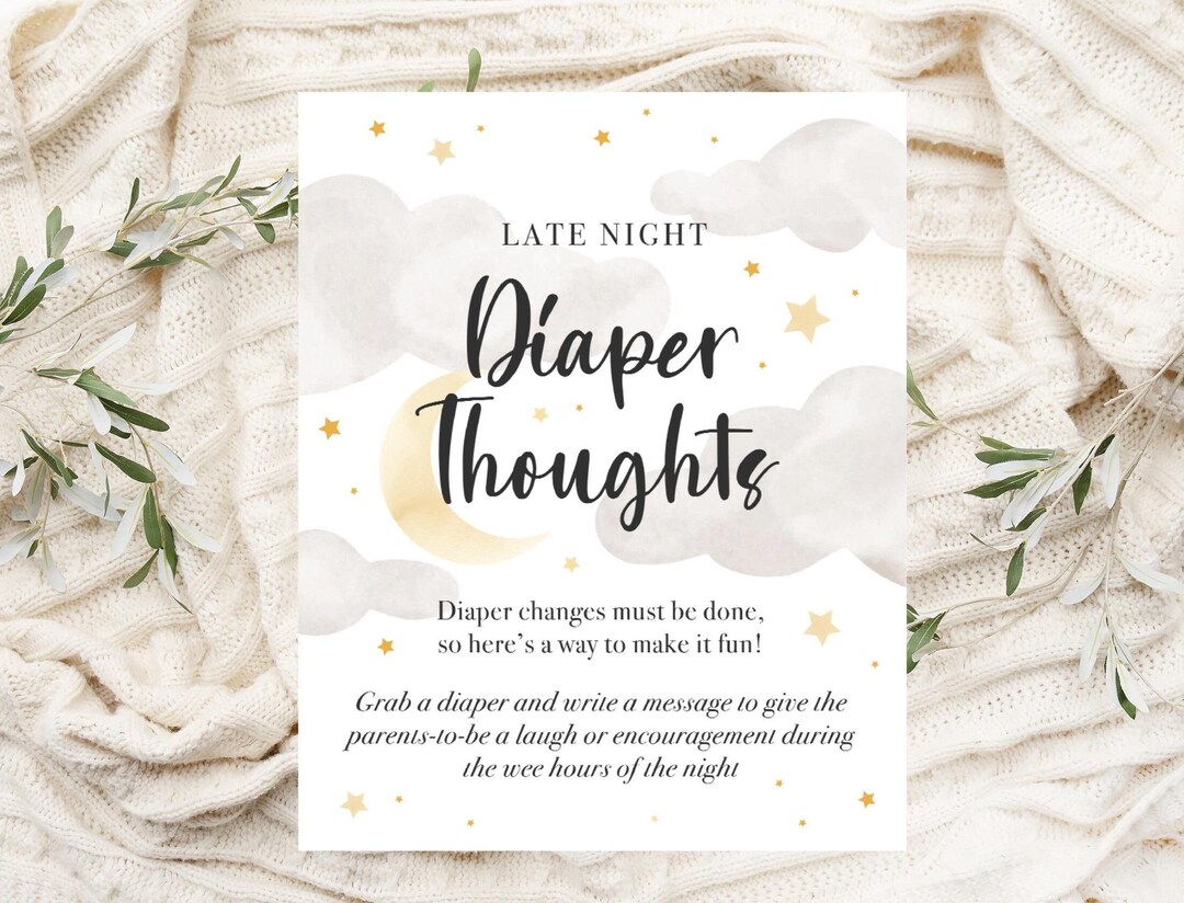 Printed Over the Moon Baby Shower Sign, Late Night Diaper Thoughts Sign ...