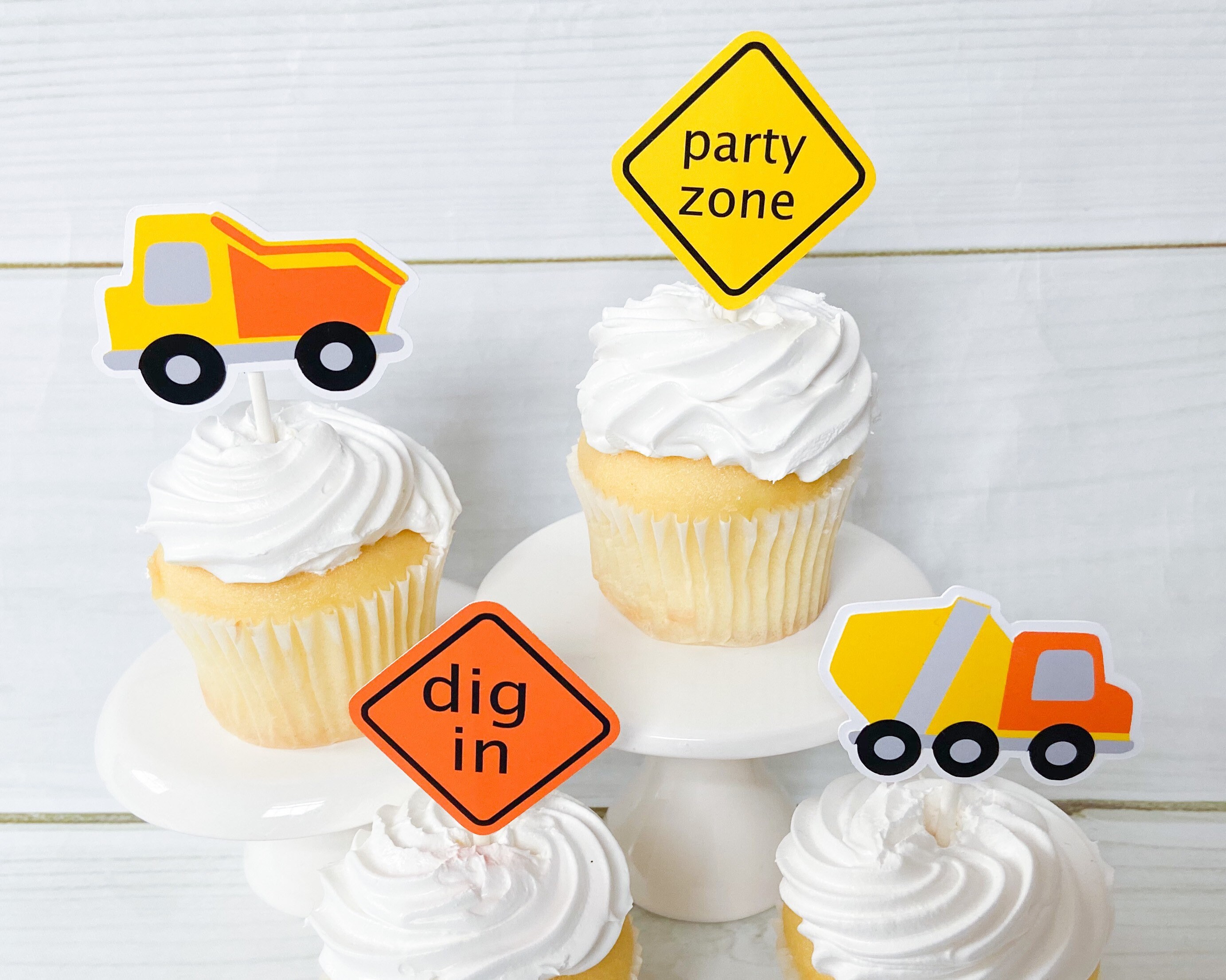 Construction Party Cupcake Toppers Set of 12 Construction | Etsy