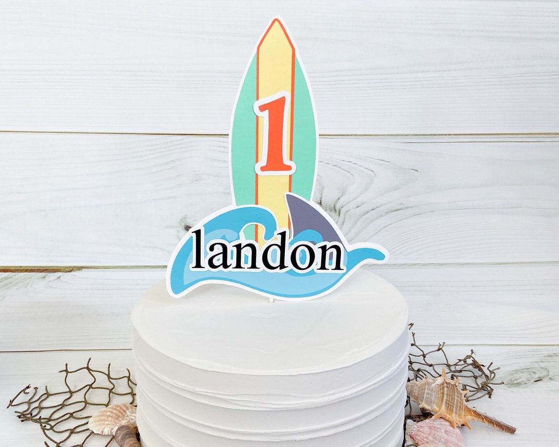 Surfboard Cake Topper Shark Theme Cake Smash Topper | Etsy