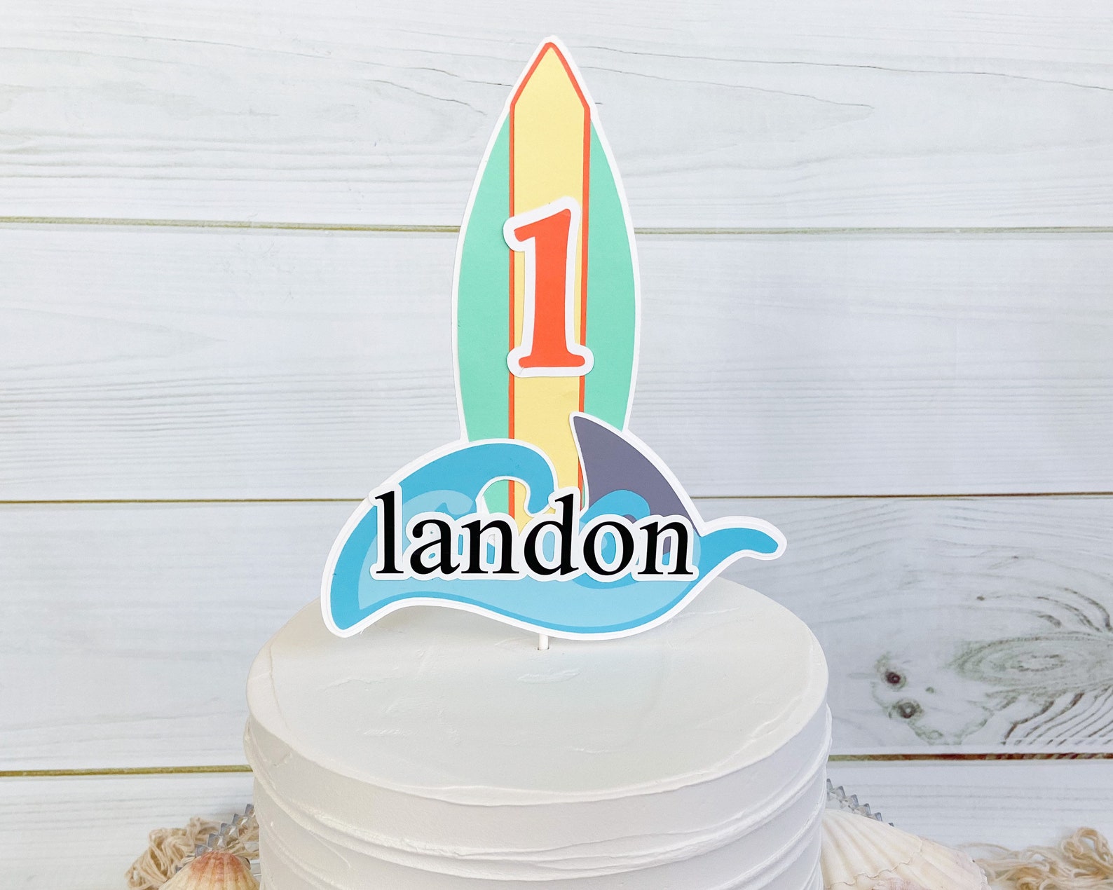 Surfboard Cake Topper Shark Theme Cake Smash Topper | Etsy