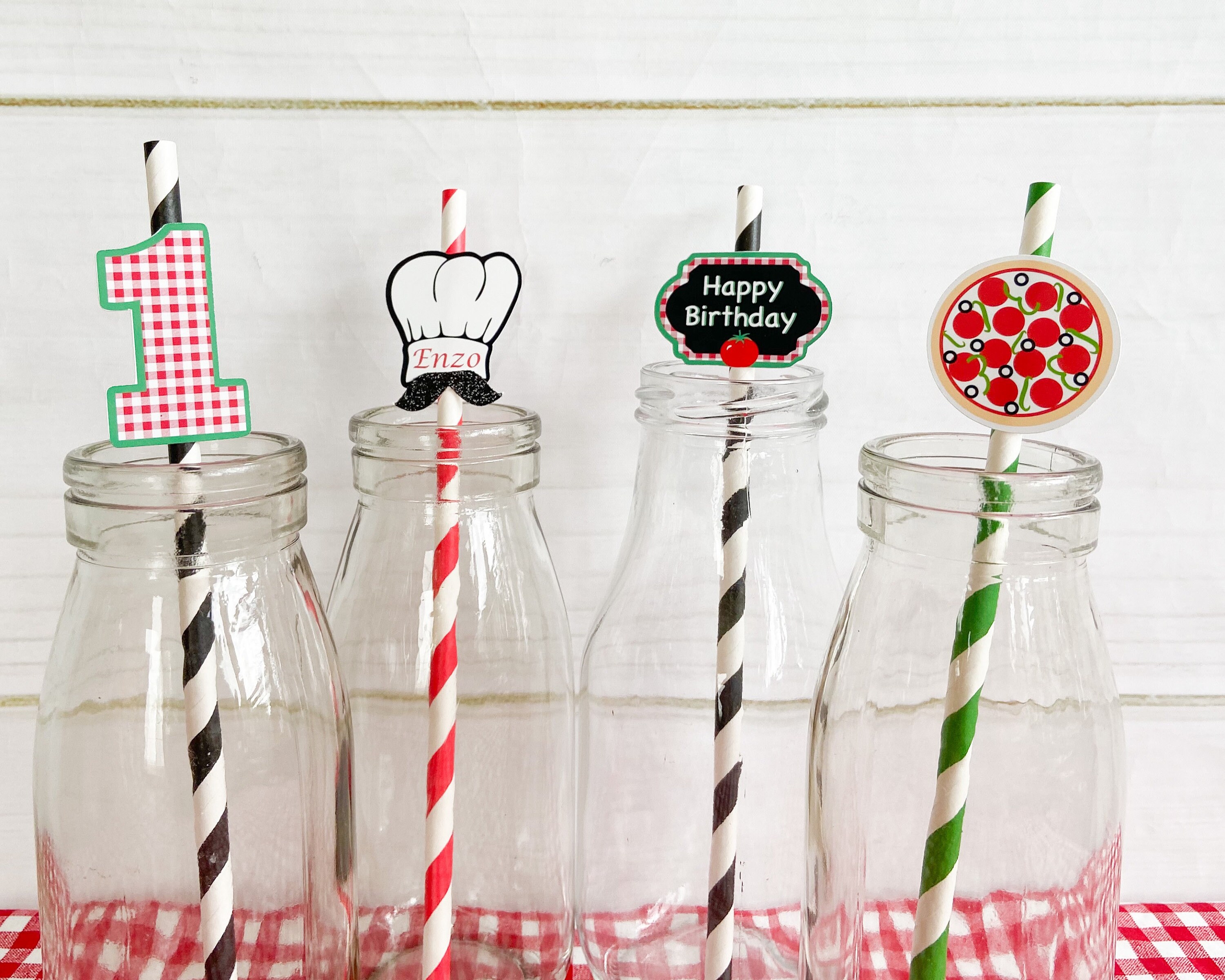 Italian Theme Party Straws Set of 12 Chef Hat Straws Pizza | Etsy