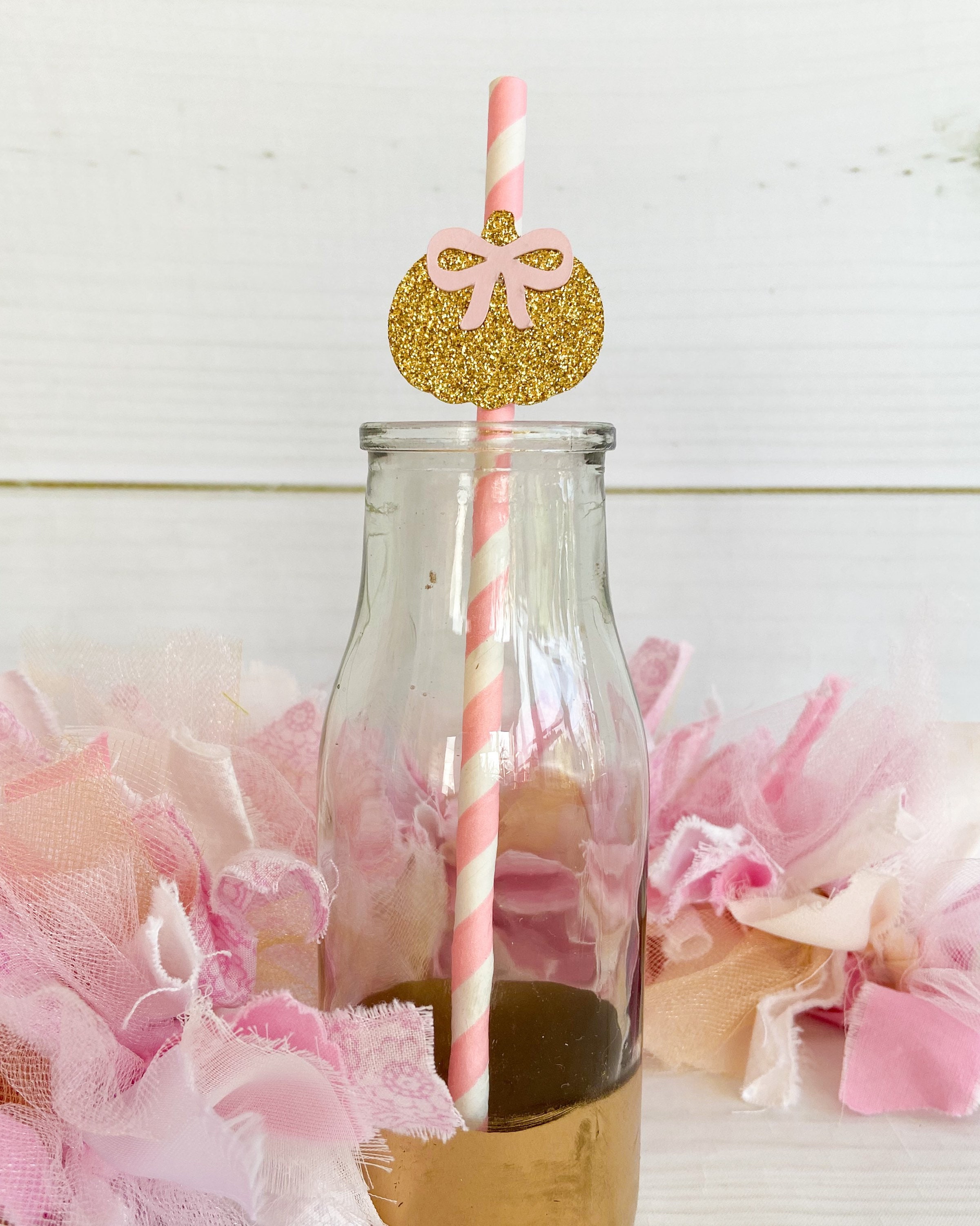 Pink and Gold Pumpkin Party Straws Set of 12 Little Pumpkin | Etsy
