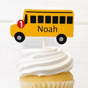 Personalized School Bus Cupcake Toppers: Wheels on the Bus Party, Set ...