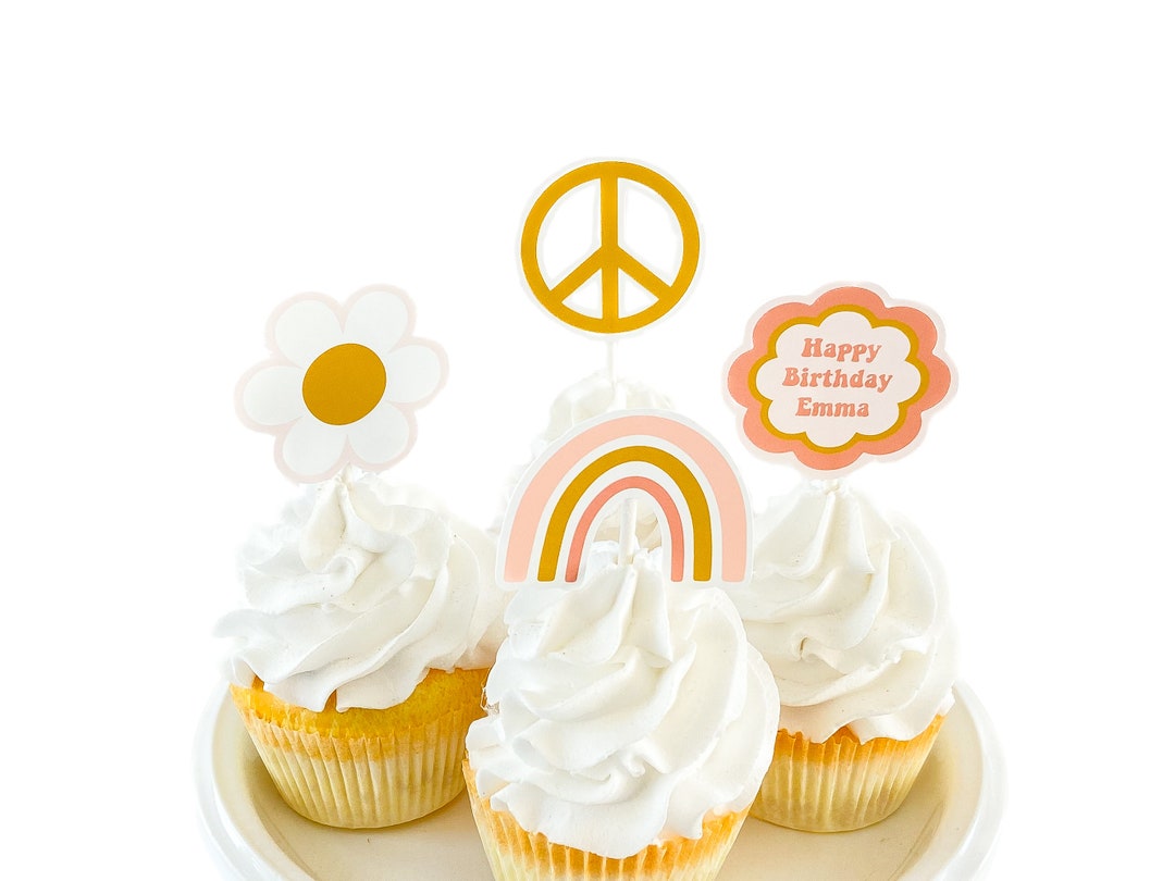 Groovy Cupcake Toppers: Retro Hippie Birthday Decoration - Set of 12 - Etsy