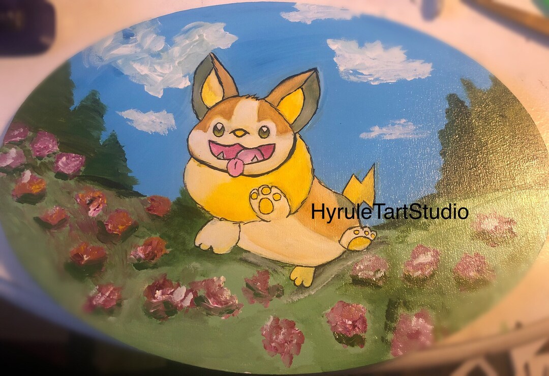 Hand Painted Pocket Monster Yamper, Electric Type Acrylic Painting on ...