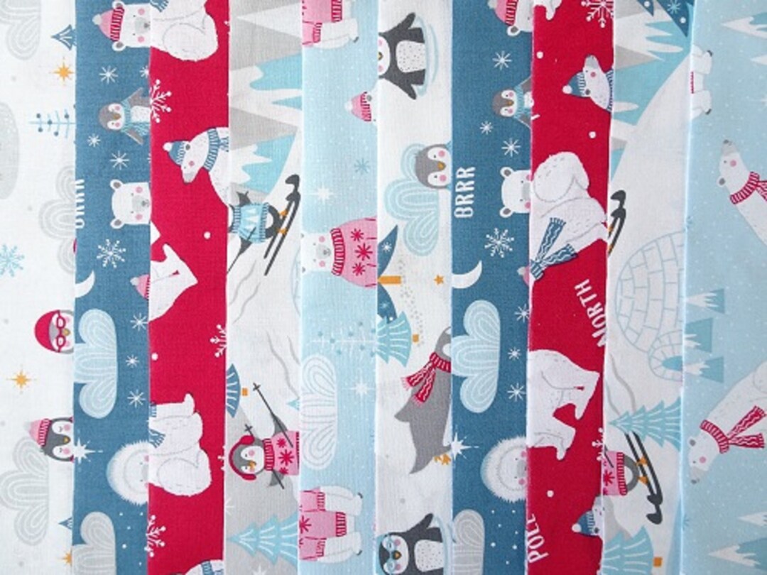 Polar Pals Christmas 10 Jelly Roll Strips Cotton Patchwork Fabric X 22 ...